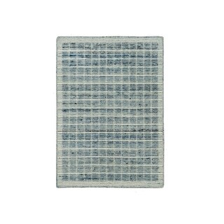 Shahbanu Rugs Cadet Blue, Vibrant Wool and Modern Box Design, Plain ...