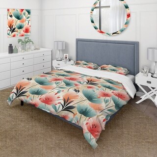 Designart "Very Soft Green And Pink Tropical Pattern II" Pink Floral ...