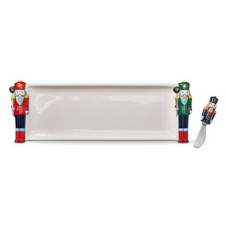 Holiday Nutcracker Accented White Rectangle Earthenware Serving Platter ...