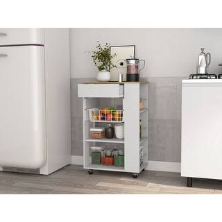 Modern Rolling Kitchen Cart w/ Storage Organizer & Storage Basket ...