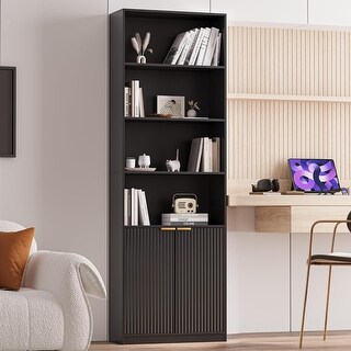 72 Inch Tall 6-Shelf Bookcase with Doors, Floor Standing Storage ...