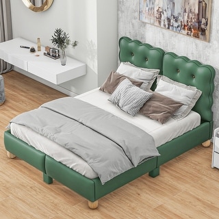 Platform Bed with Button Tufted Wavy Upholstered Headboard - Bed Bath ...