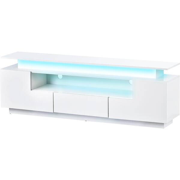 High Gloss UV Veneer TV Console RGB LED Lights TV Stand with 1 Drawer&1 ...