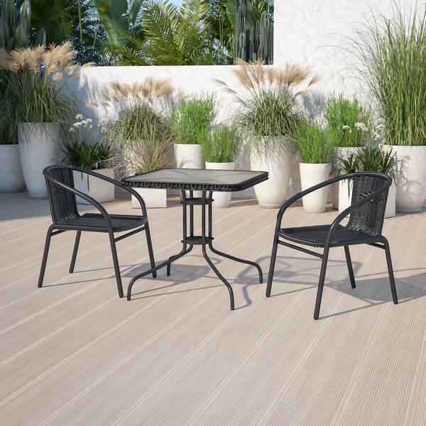 3-piece Metal/ Rattan Patio Dining Set with 28-inch Square Table - 28"W ...