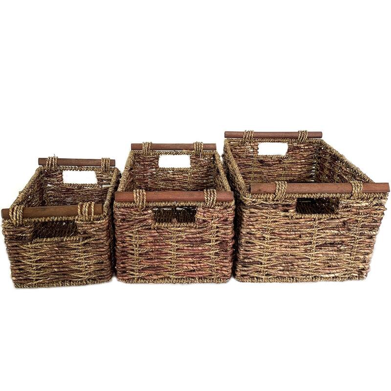 Two-tone Maize and Seagrass Storage Baskets (Set of 3) - Overstock ...