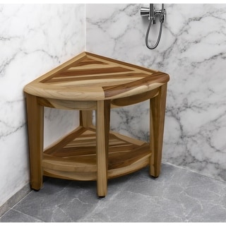 HomeRoots 22" Natural Teak Corner Shower Bench With Shelf - Bed Bath ...