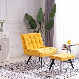 Living Room Yellow Accent Chair with Soft Velvet Ottoman,TV Chair - Bed ...