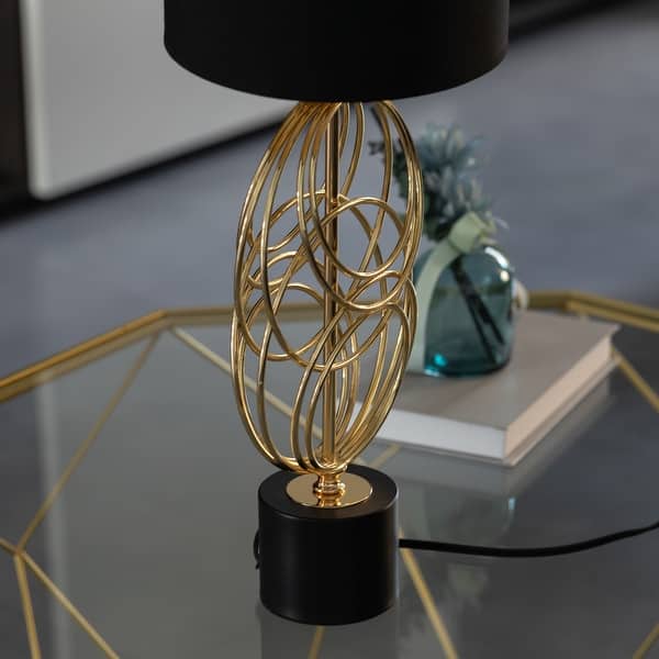 26" Decorative Metal Table Lamp with Gold Circular Stand and Black ...