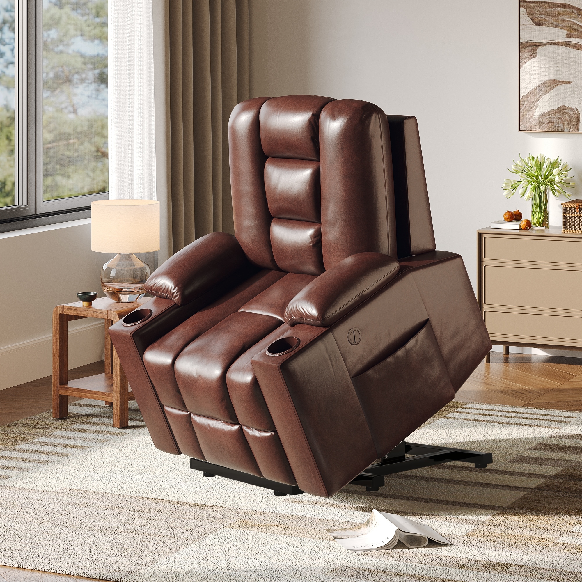 Leather Lift Recliner Chair With Dual Motor, Oversized Power Recliners ...