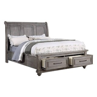 Demi King Size Bed, Sleigh Headboard, 2 Storage Drawers, Oak Gray Wood ...