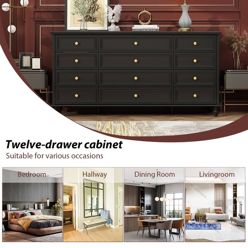 Timechee 63'' W Dresser White Chest Srorage Cabinet Lacquer Drawers ...