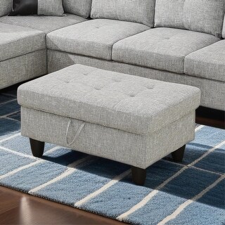 Tufted Linen Rectangular Upholstered Ottoman w/ Storage & Liquid Rod ...