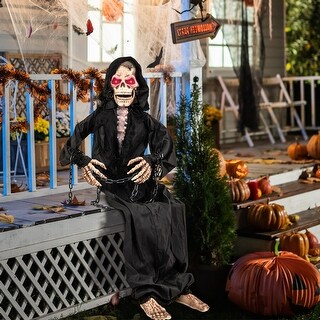 60 Inch Animated Halloween Sitting Reaper with Voice Greetings - Bed ...