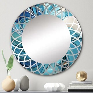 Designart "Blue Fluid Grind II" Abstract Marble Modern Wall Mirror ...