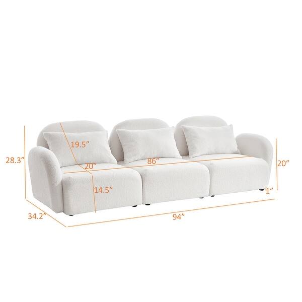 3-seat Lazy Sofa Settee White Teddy Fabric Sleeper Loveseat Sofa Curved ...