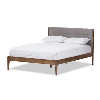Clifford Light Grey Fabric & Brown Finish Wood Platform Bed w/Tapered ...