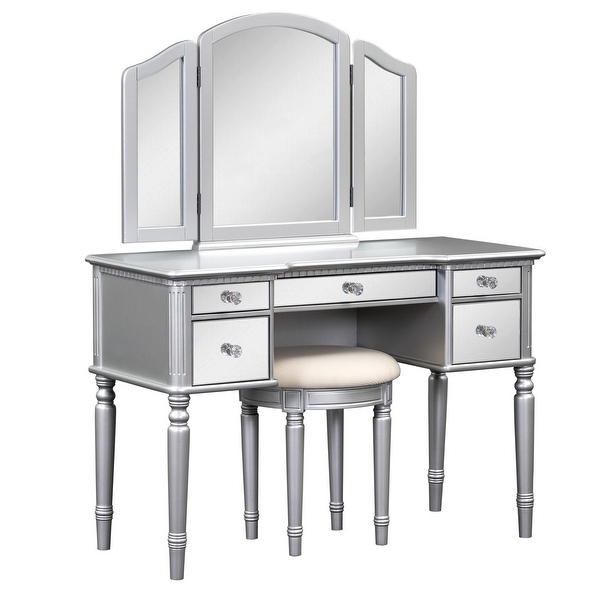43 Dressing Table Set with Mirrored Drawers and Stool Tri Fold Mirror Makeup Vanity Set for Bedroom Rosdorf Park