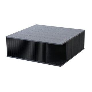 39 Inch Coffee Table, Platform Louvered Wood Design, Black Ash Veneer ...