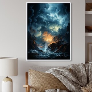 Designart "Lightning Thunderbolt Fury" Lightning Framed Wall Decor ...