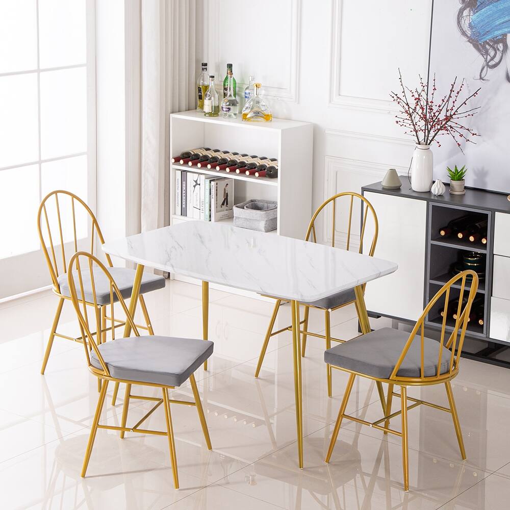 47" White Marble Dining Table Rectangular Top Kitchen Table - Overstock ...