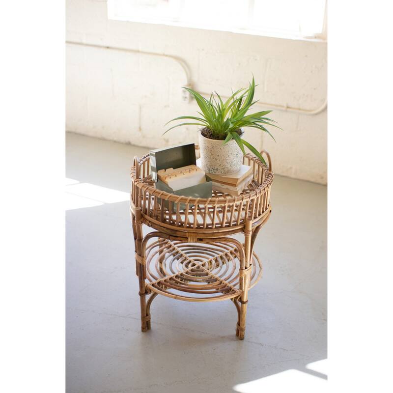 Round Cane Table With Removable Tray - 25-inch Tall - Overstock - 35377719