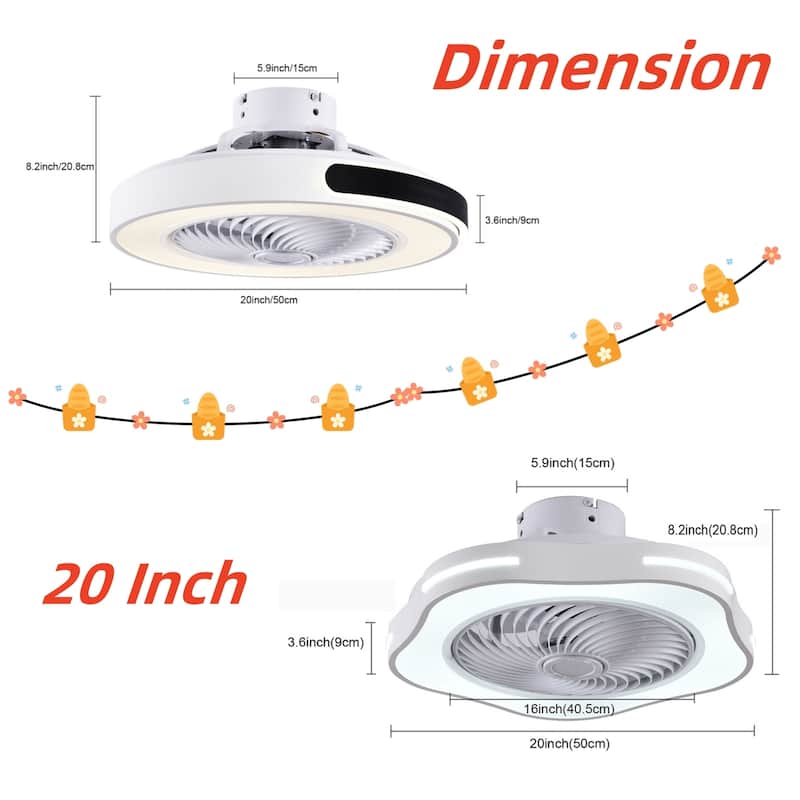 20" Quiet Enclosed Flush Mount Low Profile Ceiling Fans - Bed Bath ...