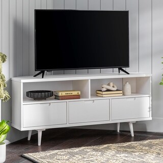 Mid-Century Modern Corner TV Stand with 3 Drawers, Fits TVs up to 58 ...