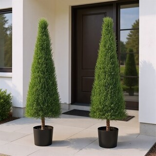 4FT Conical Topiary Cedar Trees Artificial Outdoor Faux Shrubs,2 pcs ...