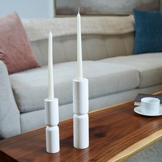 White Wood Minimalistic Tapered Candle Holder (Set of 2) - Bed Bath ...