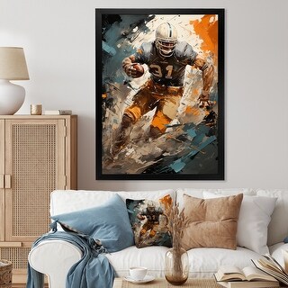 Designart "Grey Football Fragmented Plays" Football Framed Wall Decor ...
