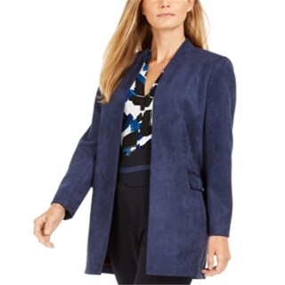 Calvin Klein Women's Faux Suede Open Front Topper Jacket Blue Size 0 ...