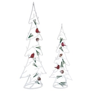 Set of 2 Wire Christmas Trees with Cardinal Birds Table Top Decor 30 ...