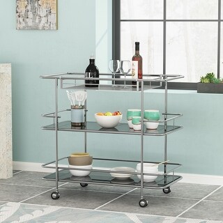 Metal Frame Bar Service Cart with 3 Layer Tempered Glass Storage Rack ...