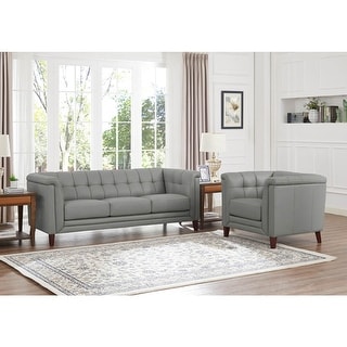 Hydeline Arvo Top Grain Leather Sofa and Chair Set with Feather, Memory ...