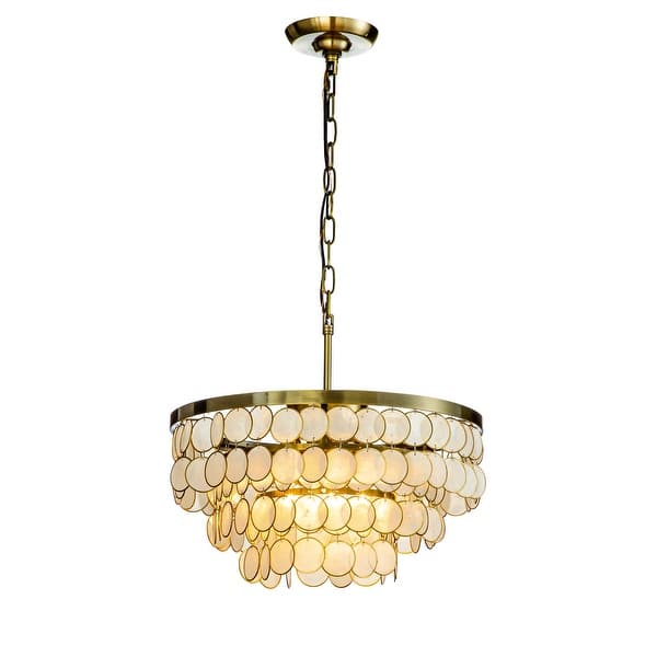 4-Light Round Coastal Capiz Shells Tiered Chandelier With Antique Gold ...