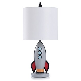 To The Moon - Multicolored Rocket Table Lamp with White Shade - 11"D x ...