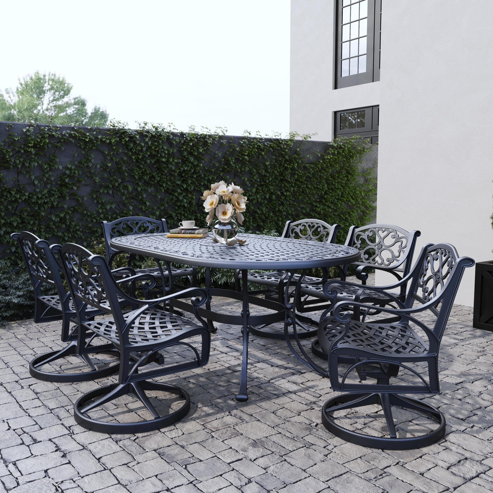 Homestyles Sanibel Aluminum 7 Piece Outdoor Dining Set in Black
