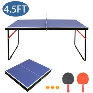 4.5FT Foldable Tennis Table Ping Pong Table Set with Net, 2 Paddles ...