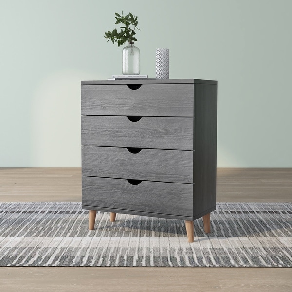 DH Basic Mid Century Modern Distressed Grey 31 Inch Wide 4 Drawer Vertical Dresser by Denhour