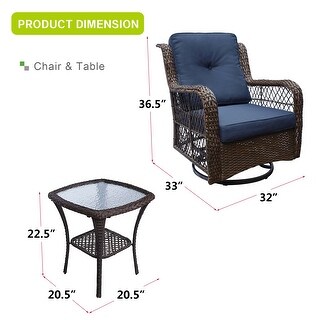 Navy Blue 3-Piece Patio Swivel Rocking Chairs Conversation Bistro Set ...