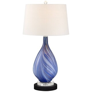 Modern Table Lamp Round Black Riser 29" Tall Blue Art Glass - 15" x 29 ...