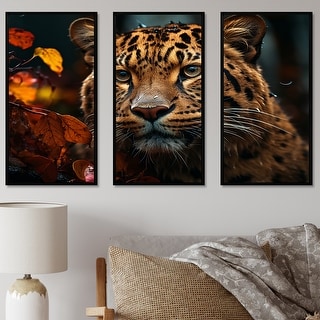 Designart "Leopard Photo In Autumn II" Leopard/Cheetah Animal Framed ...