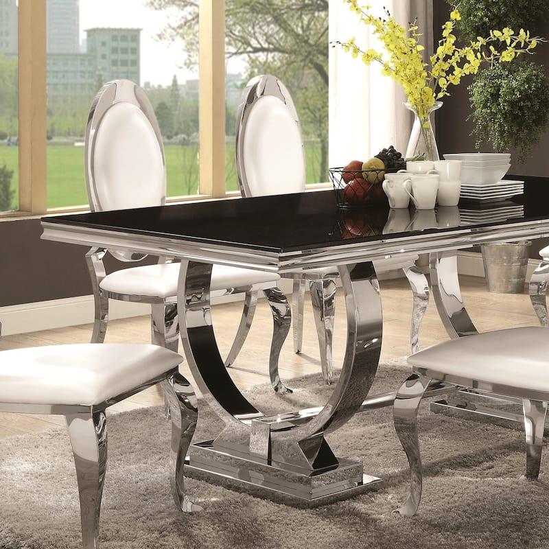 Modern Design Stainless Steel Dining Table with Black Glass Top ...