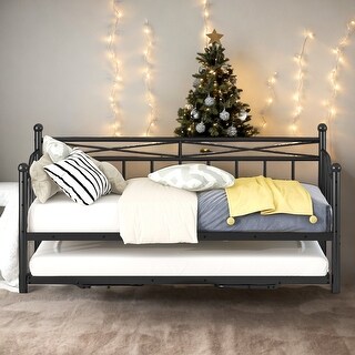 Twin Size Metal Daybed with Twin Size Adjustable Trundle, Portable ...