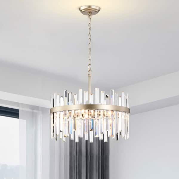 Casandra Brushed Champagne Silver 5-light Drum Crystal Chandelier - Bed ...