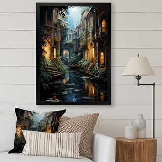 Designart "Beige Canal Surreal Waterways Magical I" Canals Framed Wall ...