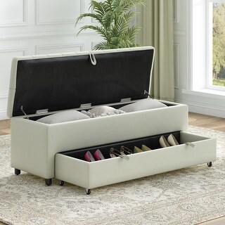 Tufted Ottoman with Safety Close Hinge, Upholstered Fabrics Storage ...