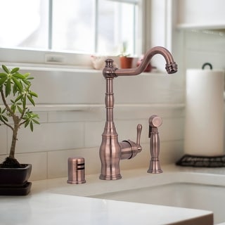 One-Handle Copper Widespread Kitchen Faucet with Side Sprayer - Bed ...