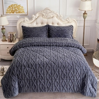 3 Pieces Sherpa Fleece Comforter Set Fluffy Comforter Bedding Set with ...