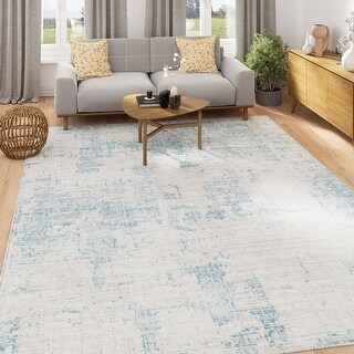 KUKOON Pale Blue Abstract Washable & Non Slip Area Rug - Bed Bath ...